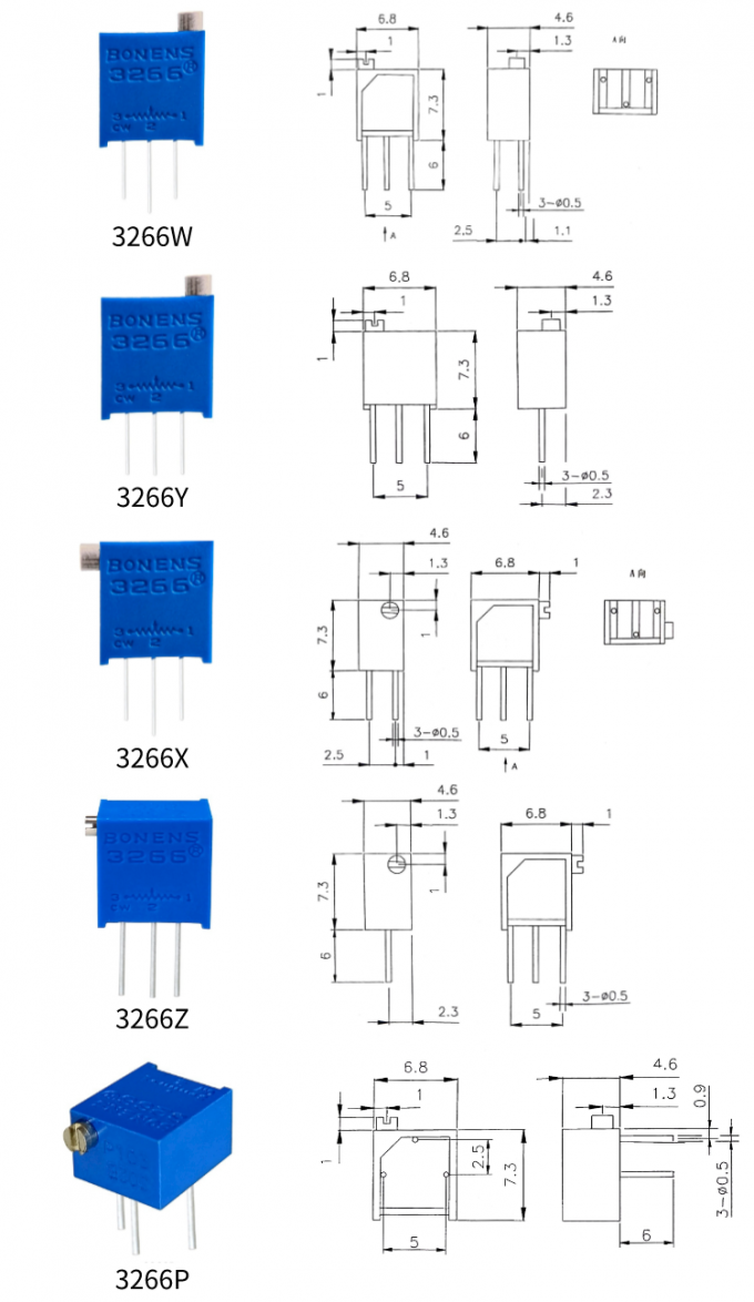 3266 Series Glass Glaze Multi Turn Potentiometer Adjustable Resistor