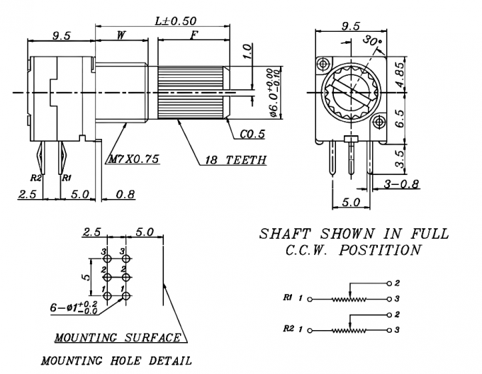 RK097NS Single F Shaft Rotary Potentiometer Switch B10K B20K B50K B100K