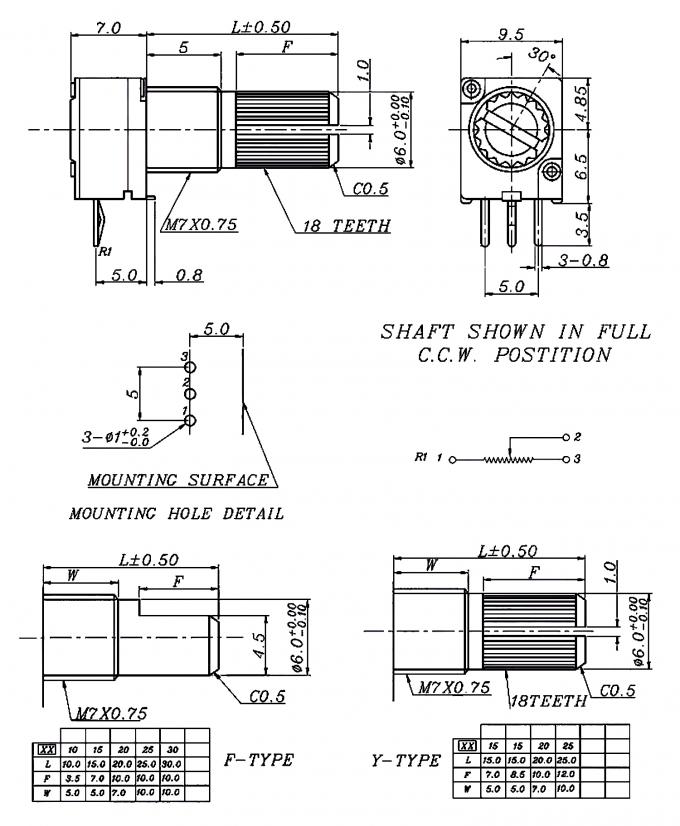 RK097NS Single F Shaft Rotary Potentiometer Switch B10K B20K B50K B100K