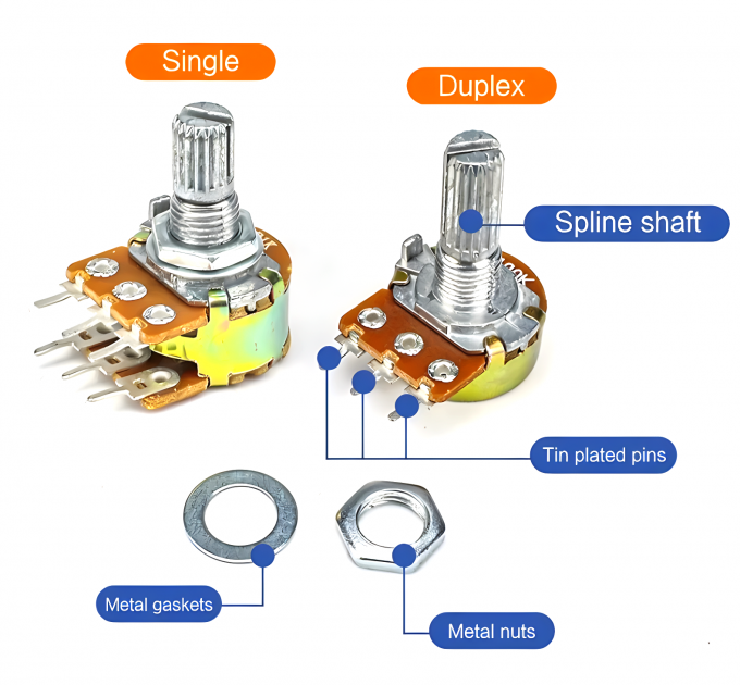 Taper Right Angle Rotary Potentiometer WH148 Linear Potentiometer B500K